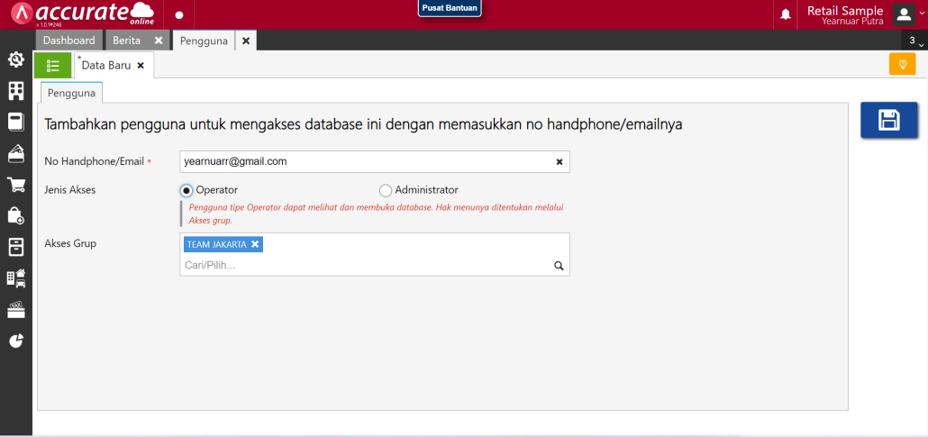 Cara membatasi hak akses user accurate online - Rapihin.id