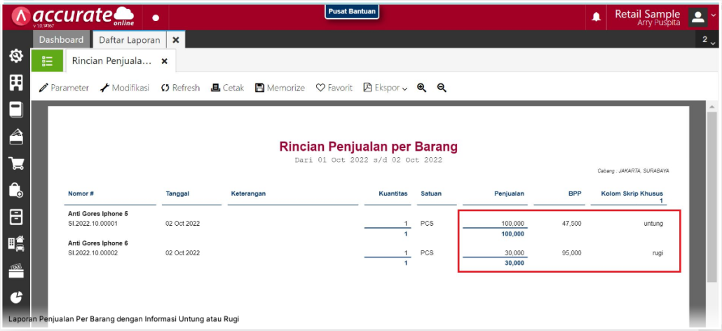 Menampilkan Informasi "Untung" atau "Rugi" Pada Laporan Penjualan Per ...